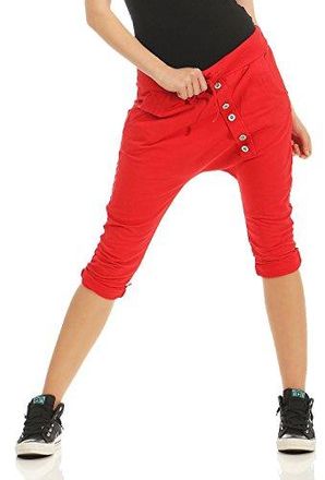 Malito more than fashion Malito Court Boyfriend Pantalon avec Bouton Bar 8015 Femme Taille Unique (Rouge)
