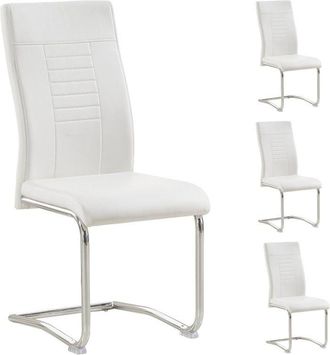 IDIMEX Lot de 4 chaises de salle &agrave; manger - Rev&ecirc;tement synth&eacute;tique blanc - Structure m&eacute;tal chrom&eacute; - Hauteur dassise 46 cm - Largeur 43 cm