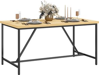 HOMCOM Esstisch f&uuml;r 6 Personen rechteckiger K&uuml;chentisch im modernen Stil - Tischplatte in Holzoptik und Beine aus schwarzem Stahl mit verstellbaren Kufen, 15