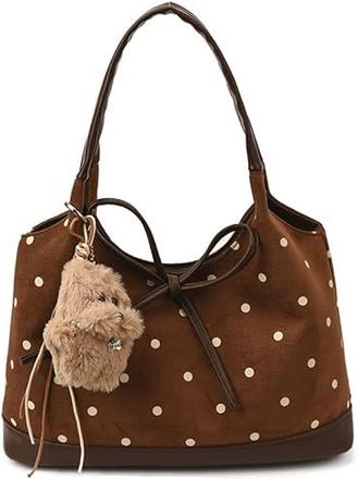Generic Sac &agrave; main &agrave; bandouli&egrave;re simple en daim synth&eacute;tique imprim&eacute; &agrave; pois pour femme et fille, sac &agrave; bandouli&egrave;re tendance pour voyage, shopping, travail, usa