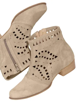 Heine Stiefelette HEINE, Damen, Gr. 35, taupe, Leder, Rindsleder, Veloursleder, Schuhe Stiefelette, Topseller