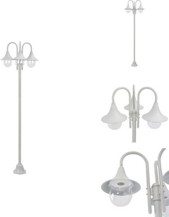 vidaXL Garten-Pollerleuchte E27 220 cm Aluminium 3-Laterne Wei&szlig; - Gartendekor - Au&szlig;enbeleuchtung - Laterne - LED-Lampe - Gartenlicht