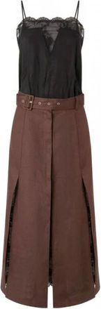 Pinko Pinko, Femme, Robes, Brun, Taille: 36 FR Robe Midi avec Lin et Dentelle