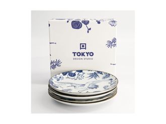 Tokyo Design Studio Blau / Weiß Teller Set - Flora Japonica - Set von 4 Stück - 16 x 2 cm