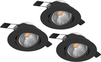Eglo 3er Set Einbaustrahler Saliceto, dimmbare Deckenspots, runde Deckenstrahler aus Aluminium in Schwarz, neutralwei&szlig;, &Oslash; 8,8 cm