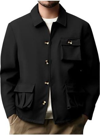Generic Veste de travail pour homme - Veste cargo &agrave; manches longues - Veste de travail avec boutonni&egrave;re - Veste dext&eacute;rieur avec col rabattu et poches &agrave; rabat 
