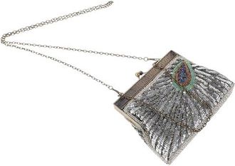 BESTONZON Pochette de Soir&eacute;e Perl&eacute;e pour Femme Paquet Bandouli&egrave;re Vintage Motif Paon en Perles et Sequins Argent&eacute; Pochette de Mariage et Banquet Accessoire R&eacute;tr