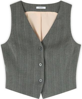 Motivi Femme, Vestes, Gris, Taille: 40 FR Gilet &agrave; fines rayures simple boutonnage