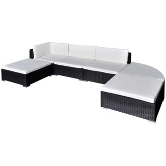 vidaXL 6-tlg. Garten-Lounge-Set mit Auflagen Poly Rattan Schwarz Vidaxl