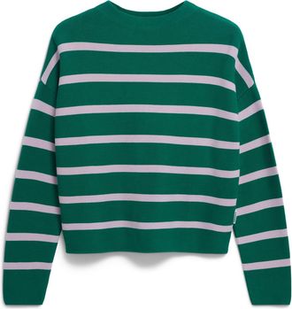 Armedangels Damen Pullover aus Bio-Baumwolle MERINAA Stripes Loose Fit Emerald Green-Ice Grape