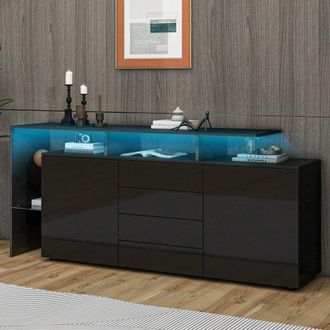 Generic TV/Buffet LED-Design - Breite multifunktionale Kommode mit Abstellraum, Wohn- und Esszimmer, schwarzes Fernlicht