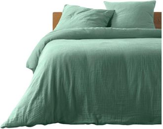 Eden Paris Housse de couette + 2 taies en gaze de coton 220 x 240 cm Tendance sauge