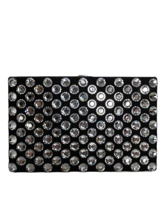 Dolce & Gabbana Womens Black Velvet Crystal Clutch Evening Party Purse Bag Aluminium