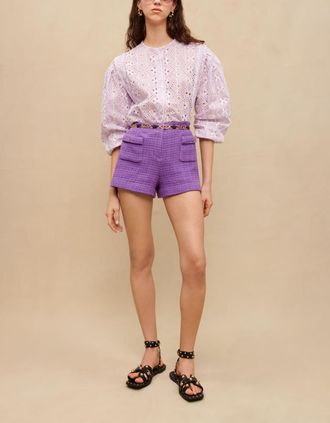 Maje Short En Tweed - Violet - Taille 40 - Maje