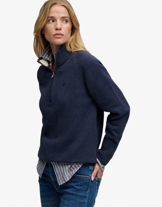 Superdry pull en maille coton classique &agrave; demi-zip en bleu marine eclipse