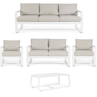 BIZZOTTO Lounge Set Merrigan mit Kissen aus lackiertem Aluminium f&uuml;r Garten und Terrasse -Merrigan Deluxe Lounge Set / Weiss