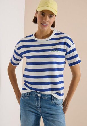 Cecil Kurzarmshirt Sommershirt mit Streifen und Wording-Detail