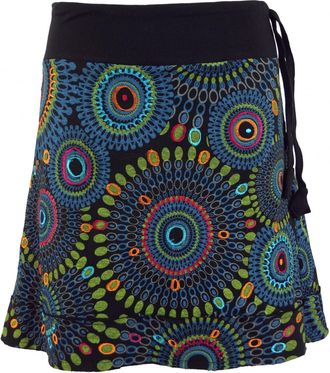 Guru Shop Bestickter Minirock, Boho Chic Rock, Retro Mandala - Schwarz/blau, Damen, Baumwolle, Size:L/XL