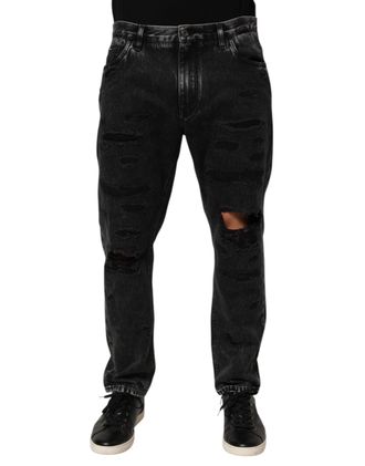Dolce & Gabbana Mens Black Washed Ripped Loose Cotton Denim Jeans Clothing