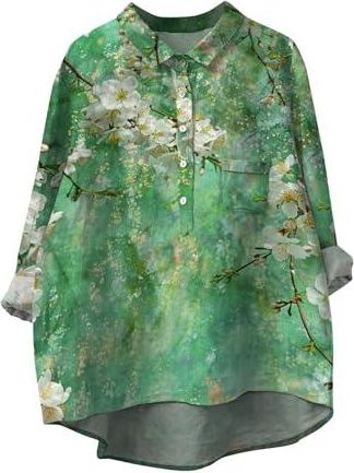 Generic Chemisier pour Femmes Coton Lin Chic Et Elegant De Loisirs Chemisiers Et Blouses D&eacute;t&eacute; Manche Longues Et Col en V L&acirc;che Tops L&eacute;g&egrave;re Confortable Tunic M