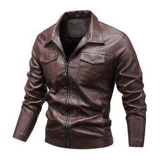 Generic Veste en cuir pour homme - Veste de motard tendance pour homme - Automne - Faux PU - Hip Hop - Oversize - Streetwear, Rouge fonc&eacute; 1, Large