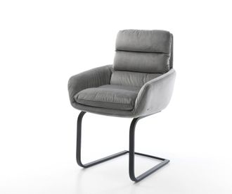 DELIFE Freischwinger Abelia-Flex mit Armlehnen Samt Grau Freischwinger flach Schwarz, Esszimmerst&uuml;hle