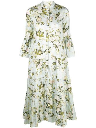 Erdem robe en popeline Panthea &agrave; fleurs - Vert