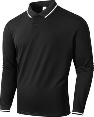 Generic Polo &agrave; manches longues et col boutonn&eacute; pour homme Coupe classique, Polos noirs &agrave; manches longues pour hommes, XXL
