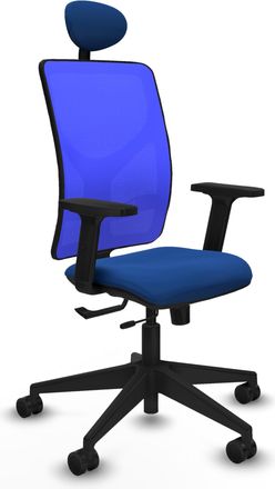 Piqueras y Crespo Drehstuhl mit 2D-Armen, h&ouml;henverstellbare Lendenwirbelst&uuml;tze und festes Kopfteil, ausgestattet mit Syncro/Traslack und Schneideschaum, Blau/Blau