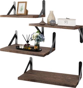 Generic Schwebende Regale - 4-teiliges Wandregal-Organizer-Set aus Holz mit Eisenhalterungen | f&uuml;r K&uuml;che, Schlafzimmer, Wohnzimmer, B&uuml;ro, Badezimmer, Eingangs