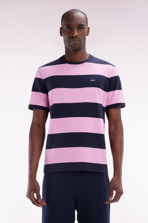 Eden Park T-shirt Cercl&eacute; En Coton Pima Marine Et Rose Coupe Droite