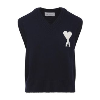 Ami Homme, Pulls, Bleu, Taille: M Sleeveless V Neck Sweater