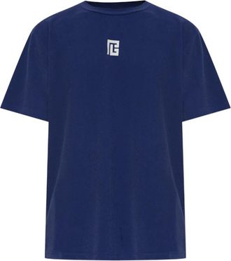 Balmain Logo-Stickerei T-Shirt - - Tops - Herren - Blau - XS