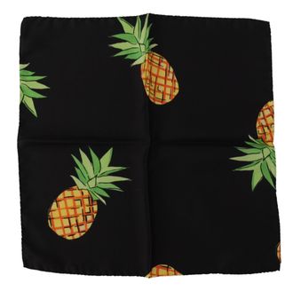 Dolce & Gabbana Mens Black Pineapple Printed Square Handkerchief Scarf Silk