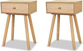 Les Tendances Table de chevet 1 tiroir bois beige et pieds pin massif clair Tonay - Lot de 2
