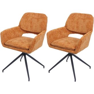 Hhg Neuwertig] 2er-Set Esszimmerstuhl HHG 643, K&uuml;chenstuhl, drehbar Auto-Return, Stoff Chenille (490g/m&sup2;) &Ouml;ko-Tex ocker-gelb