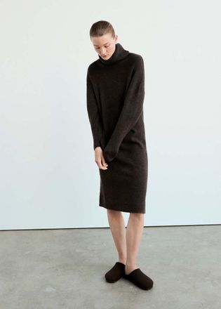 Mango Chemise de nuit en maille &agrave; col roul&eacute; chocolat - Femme - S - MANGO