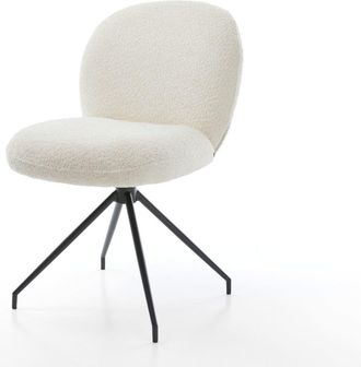 DELIFE Drehstuhl Nube-Flex Boucl&eacute; Wei&szlig; Kreuzgestell konisch Schwarz 180&deg; drehbar Taschenfederkern, Esszimmerst&uuml;hle