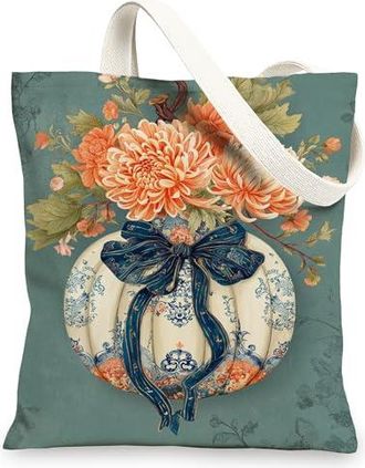 Generic Sacs fourre-tout en toile florale, sacs à provisions réutilisables, sacs de courses réutilisables en toile vintage décoratifs légers et lavables, bleu