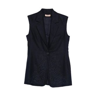 Twinset Femme, Vestes, Bleu, Taille: 40 FR Floral Embroidery Sleeveless Blazer