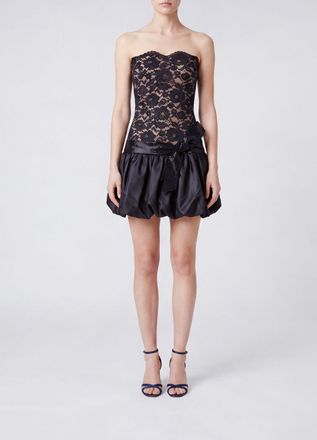 Self Portrait Schulterfreies Ballon-Minikleid aus Spitze und Taft