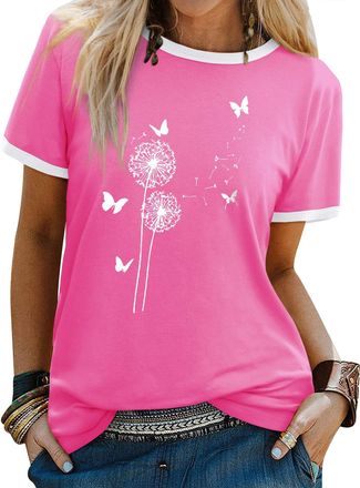 Dresswel Damen Pusteblume T-Shirt Retro L&ouml;wenzahn Herzen Druck Rundhals Kurzarm Tee Shirts Sommer Tops Oberteile f&uuml;r Frauen