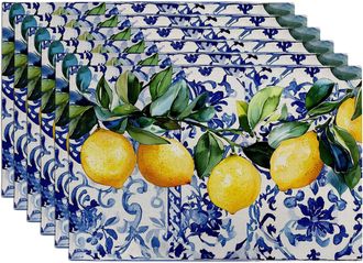 Generic 6er Set Platzsets Fr&uuml;hling Sommer Zitrone Blau Mediterrane Frucht Platzsets f&uuml;r Esstisch rutschfest Waschbar Indoor Outdoor Party Deko Platzset