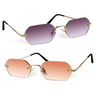 Garneck 2 pièces Lunettes de Soleil Vintage sans Monture Polygonales pour Femme et Homme Monture Métal Légère Verres PC Design Confortable et Élégant