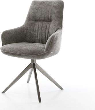 DELIFE Drehstuhl Zelia-Flex mit Armlehnen Boucl&eacute; Soft Schlamm Kreuzgestell breit Graphit 360&deg; drehbar Wippfunktion Taschenfederkern, Esszimmerst&uuml;hle