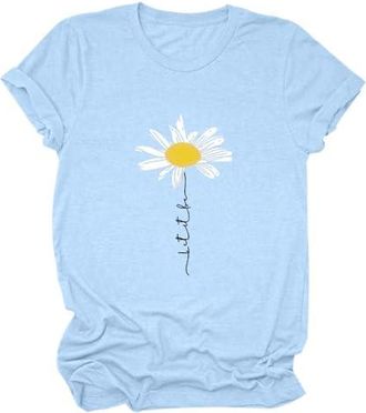 Generic T-shirt Imprim&eacute; Femme T-shirt avec Col Rond Imprim&eacute; Fleurs D&eacute;contract&eacute; Chic Printemps &Eacute;t&eacute; Top Coupe ample Femmes &agrave; Manches Longues Fille, Bu2, XXL