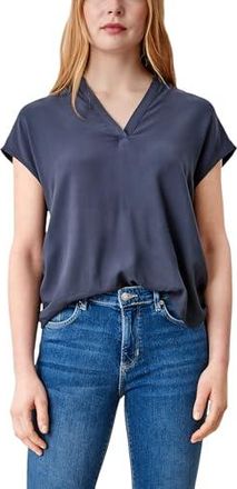 s.Oliver Viskose Shirt im Materialmix, Bleu Marine, M Femme