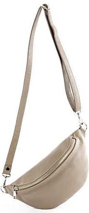 modamoda.de T211 Sac banane italien Medium En cuir souple, Gris beige., Small