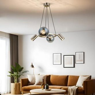 Opviq Antique Lacquer Chandelier, Metal Body, Adjustable Height 30-110 cm, &Oslash;14 Glass Cap, 2x E27 & 2x GU10 Sockets, Elegant Lighting for Home Decor