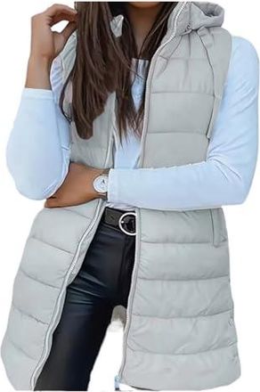 Generic Manteau gilet Long for femmes, veste rembourr&eacute;e de Style Parka sans manches, gilet long matelass&eacute; &eacute;pais for lautomne et lhiver(gris,5XL)